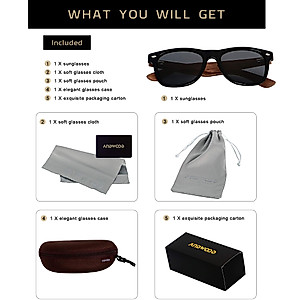 ANDWOOD Wood Sunglasses Polarized for Men Women Uv Protection Wooden Bamboo Frame Mirrored Sun Glasses Black Shades
