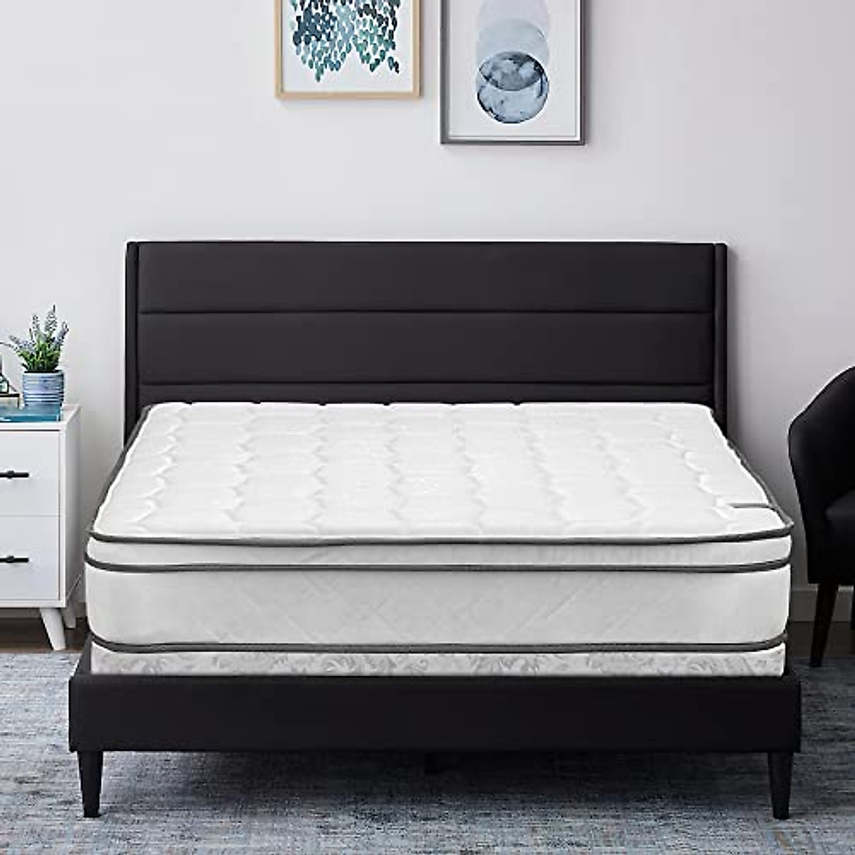 Mattress Comfort, 10-Inch Meduim Plush Eurotop Pillowtop Innerspring Mattress & 8" Wood Box Spring Set with Mattress Protector, Full