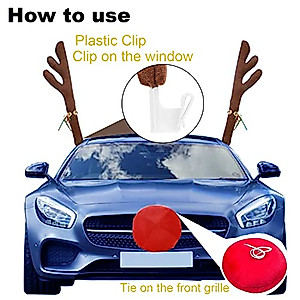 Car Reindeer Antlers & Nose Decorations Set- Car Jingle Bell Antlers and Nose,Christmas Decorations for Cars/Home,Best of Auto Accessories,Best for Car SUV Van Truck,Easy to Install