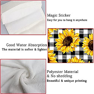 Sunflower Hanging Kitchen Towel Hand Towels 2 pcs Tie Loop Black White Plaid for Washcloth Absorbent Soft for Bathroom Restroom