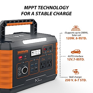 NGTeco Portable Power Station, 500W Solar Generator (Solar Panel Not Included) with LED, 519Wh Backup Lithium Battery for Outdoors Camping Travel Hunting Home Blackout