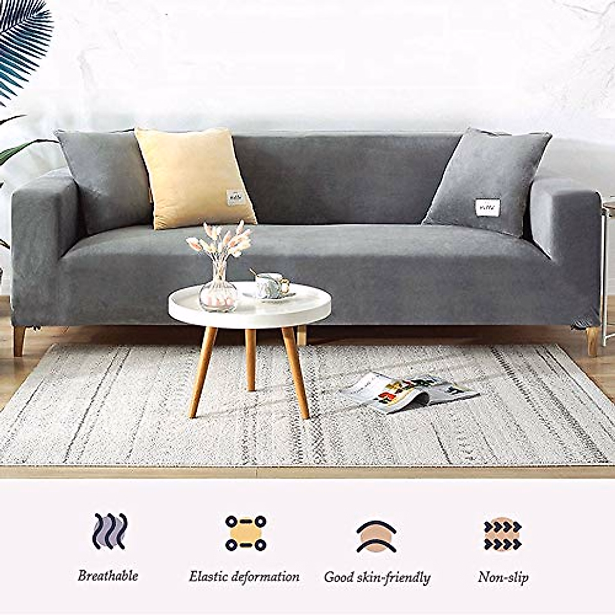 Stretch Sofa Covers 1/2/3/4 Seater Thick Sofa Slipcover Velvet Easy Fit Elastic Fabric Sofa Protector Couch Pet Protector Blue 2 Seater (Pink 1 Seater)