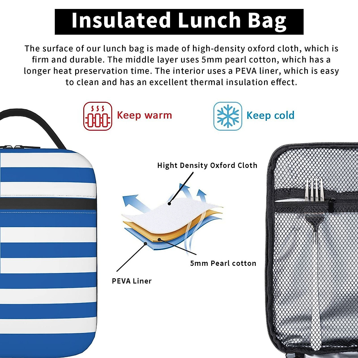 ZGXJJPP Greek Flag Lunch Box for Men Women Reusable Lunch Bag for Adult