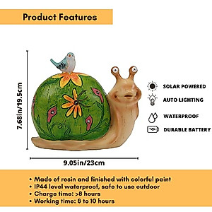 JHBOX Garden Statues Snails Decor, Resin Art Statue Ornaments with Solar LED Lights, Outdoor Garden Decorations Lighting for Yard, Patio, Lawn, Flowerbed, Deck, Doorsteps