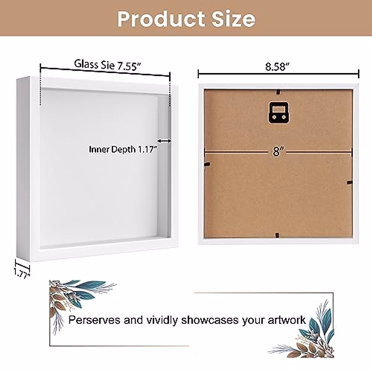 Califortree 8x8 Shadow Box Frame - Memory Box Display Case for Memorabilia Flower Awards Medals Wedding Photos and Keepsake, White