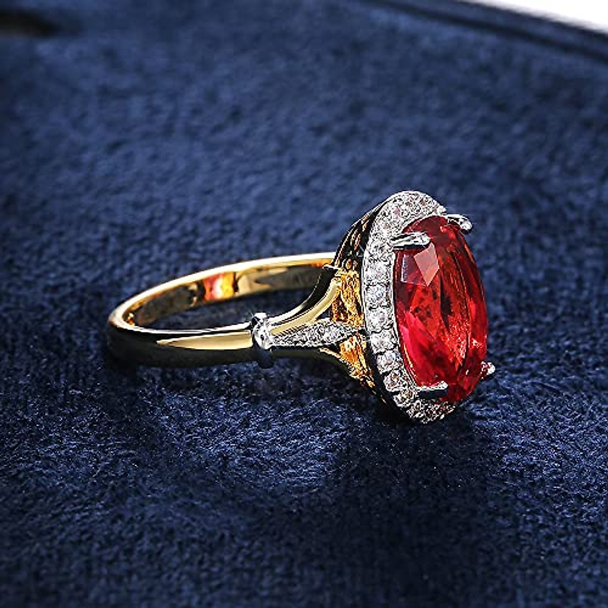 925 Sterling Silver Ladies Garnet Ruby Two Tone Ring Vintage Ruby Ring Shiny Full Diamond Mermaid Oval Cut Large Red Cubic Zirconia Ring Eternity Engagement Wedding Rings Women's 618 (9)
