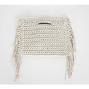 Nice Pies Solid Color Tassel Summer Beach Bag Tote Braided Handbag Women Weave Grass Bag for Travel Everyday Use