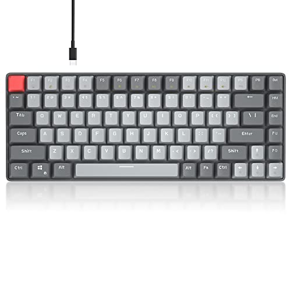 84 Keys Mechanical Gaming Keyboard, Compact Gray Gaming Keyboard with Linear Red Switches, Wired Detachable Type-C Cable Mini Keyboard with Blue Light for Windows/Mac/PC/Laptop
