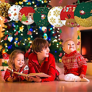 YIOTJUNL Christmas Decorations Party Paper Lanterns Set,Red and Green Pom Poms Christmas Decorations,Merry Christsmas Banner for Christmas Party Decor…