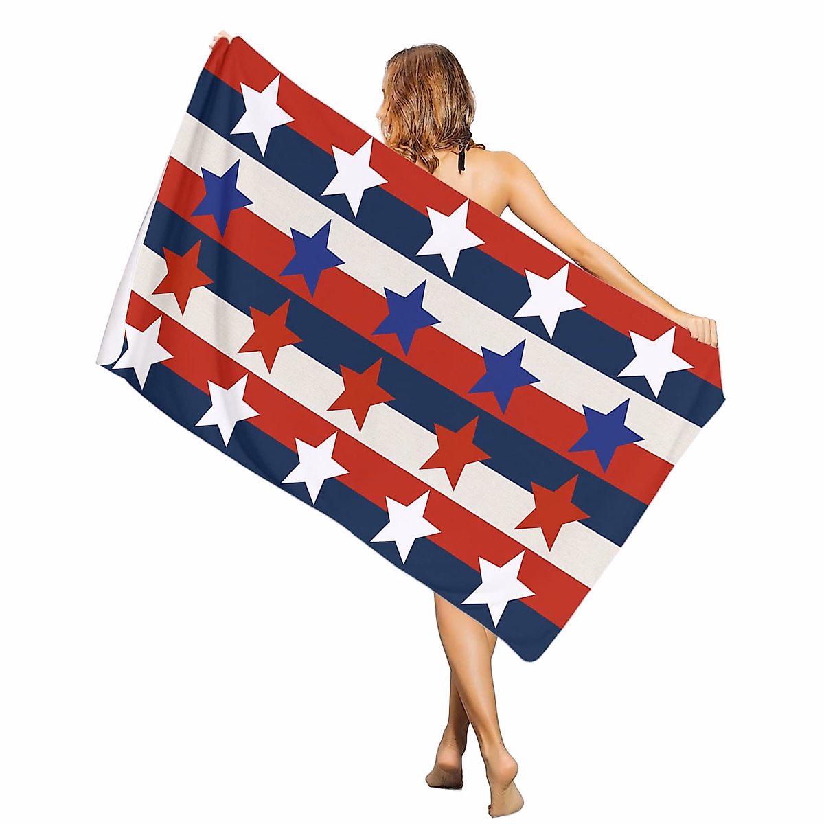 Gsypo Microfiber Beach Towel Oversized 31”x63”, Independence Day USA Falg Red Blue White Stripes Swimming Pool Towels for Adult, Absorbent Sand Free Lightweight Beach Towels for Beach Bath Yoga Hotel