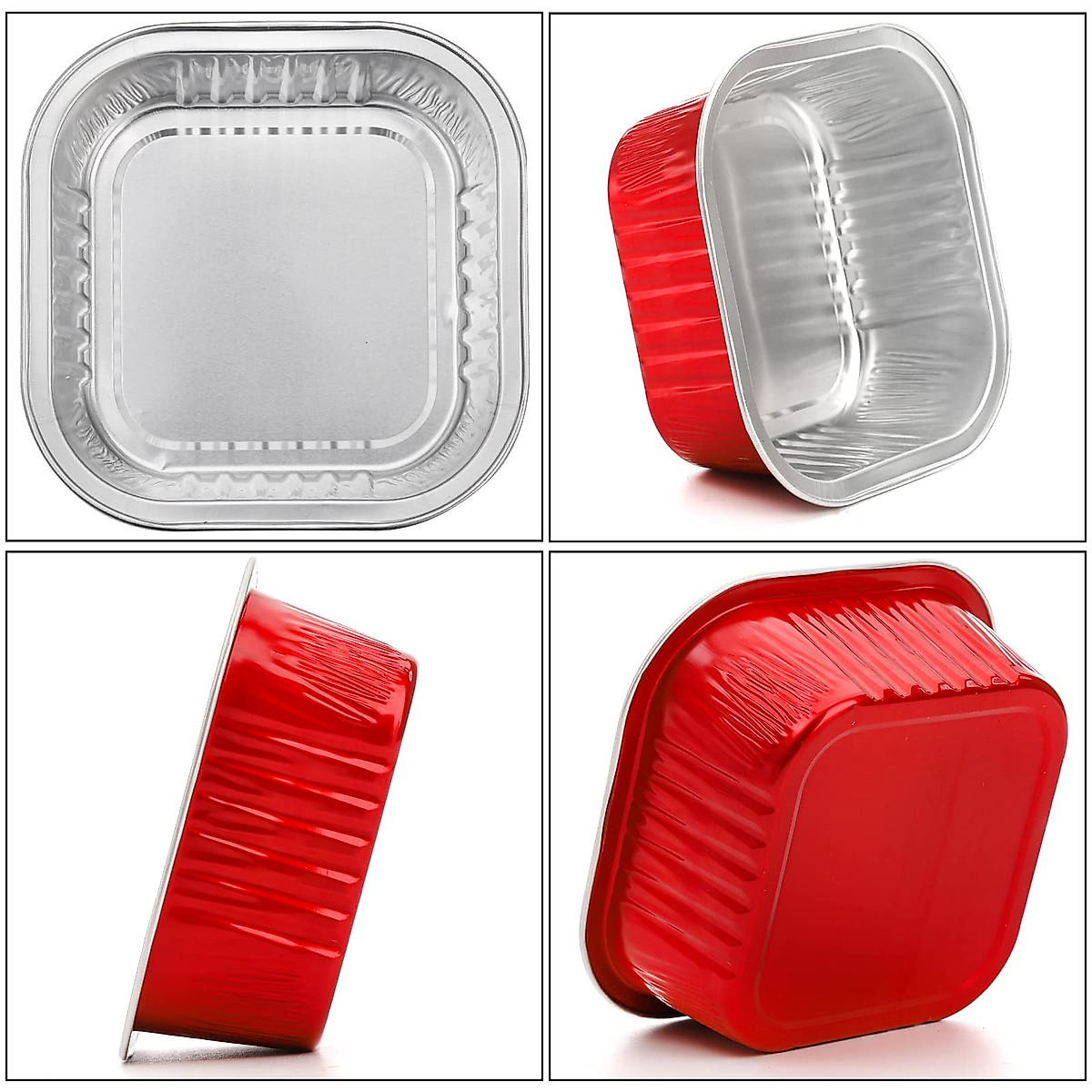 ZEAYEA 60 Pcs 10 oz Aluminum Foil Baking Cups with Lids, Disposable Foil Ramekins Cupcake Containers, Cupcake Muffin Liners Cups for Wedding Christmas Birthday Party