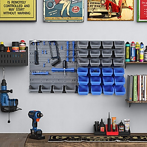 DURHAND 44 Piece Wall Mounted Pegboard Tool Organizer Rack Kit with Various Sized Storage Bins, Pegboard, & Hooks, Blue