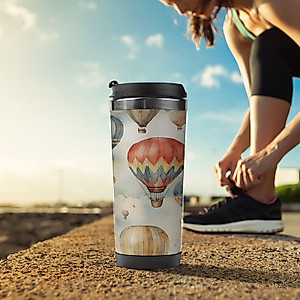 HKMNTGD Travel Coffee Mug, Insulated Tumblers Watercolor Hot Air Balloon Printed Stainless Steel Cups Reusable Stainless Steel Cups Insulated Tumbler with Lid