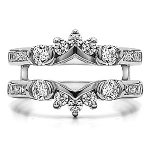 TwoBirch 1.01 Ct. Half Halo Prong and Channel Set Ring Guard in Sterling Silver with Cubic Zirconia (Size 6)