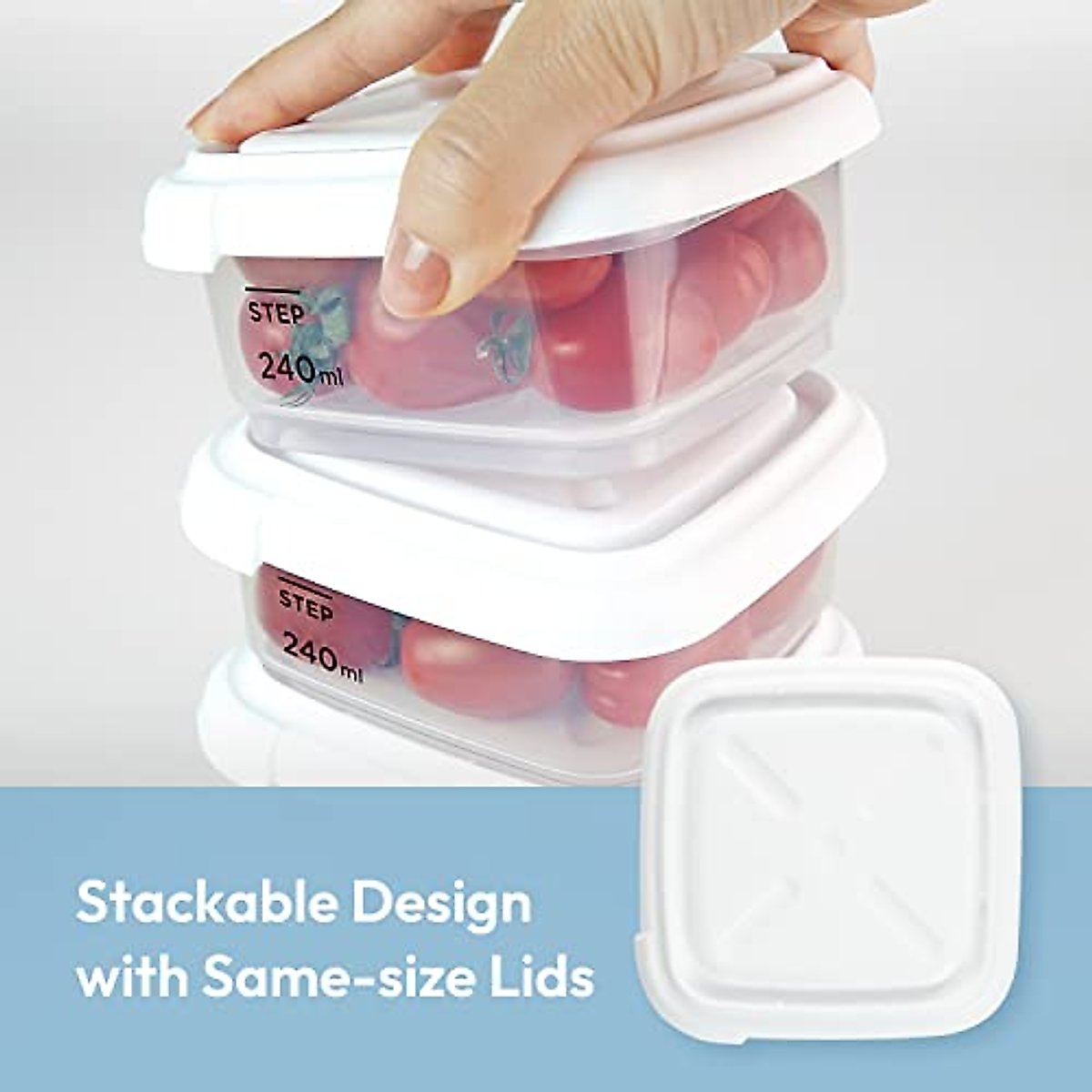 carrotez Stackable Food Storage Containers with Airtight lids, Meal Prep Containers, Portion Control Containers with labels, 16oz, Reusable, Pack of 2
