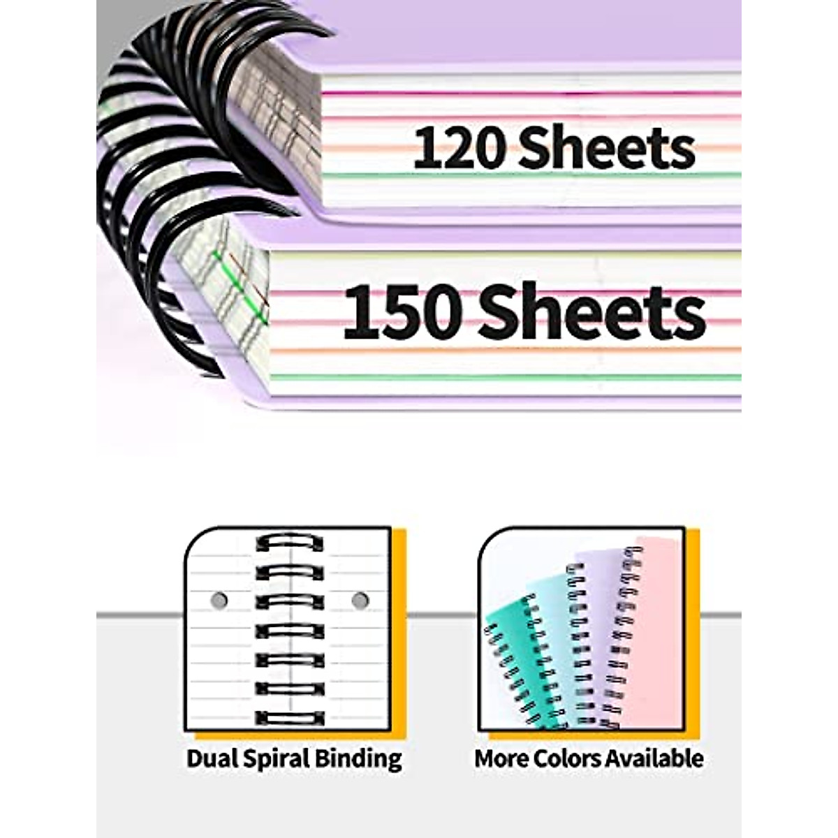 SUNEE 5 Subject Notebook College Ruled - 300 Pages, 8.2"x10.8", Spiral Lined Notebook with 5 Pocket Colored Dividers, 3-Hole Punched Paper, Purple Notebooks for School Supplies, Home & Office, Writing Journal