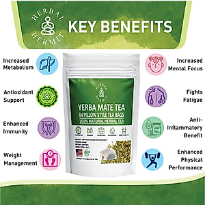 Herbal Hermit Yerba Mate herbal-teas with 50 tea bags Natural Organic Yerba Matte Rich in Chlorophyll, Antioxidants and Vitamins, Made in USA