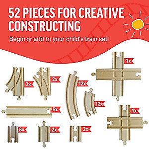 12 Wooden Train Cars, 1 Bonus Crane, 4 Connectors, Locomotive Tank Engines and Wagons for Toy Train Tracks, Compatible with Thomas Wood Toy Railroad Set