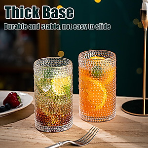 wookgreat Drinking Glasses, 8 pcs Embossed Designed Glass Cups, 15oz Highball Glasses, Tall Water Glass Tumbler, Mojito Cups, Cocktail Glass, Vintage Glassware Set for Water, Juice, Cocktail, Whiskey