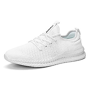 FUJEAK Men Running Shoes Men Casual Breathable Walking Shoes Sport Athletic Sneakers Gym Tennis Slip On Comfortable Lightweight Shoes A White