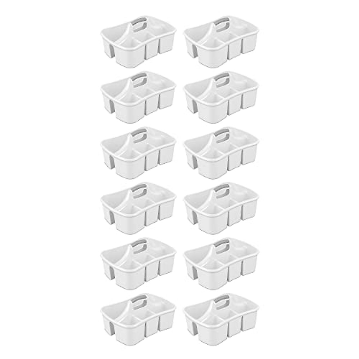 Sterilite Versatile Multi Use Large Home Divided Plastic Storage Tote Caddy with 4 Compartments and Carry Handle for Bathrooms, Dorms, White (12 Pack)