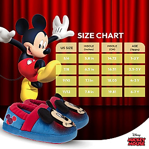 Disney Mickey Mouse Boys Slippers - Plush Lightweight Warm Comfort Soft Aline House Kids Shoes Slippers - Blue/Red (size 7-8 Toddler)