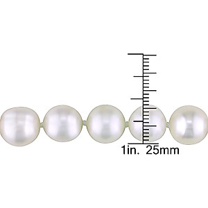 Abbie+Cleo Cultured Freshwater Oval White Pearl Strand Necklace with Sterling Silver Ball Clasp (10-11mm), 18in