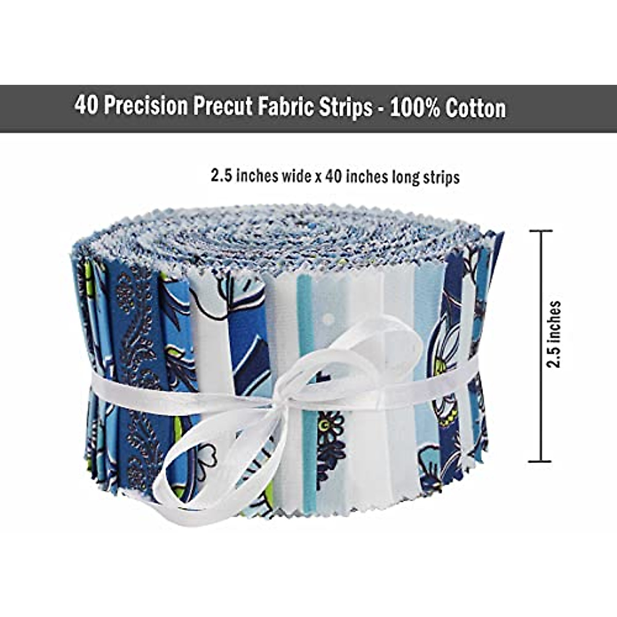 Soimoi 40Pcs Block Print Cotton Precut Fabrics for Quilting Craft Strips 2.5x42inches Jelly Roll - Blue
