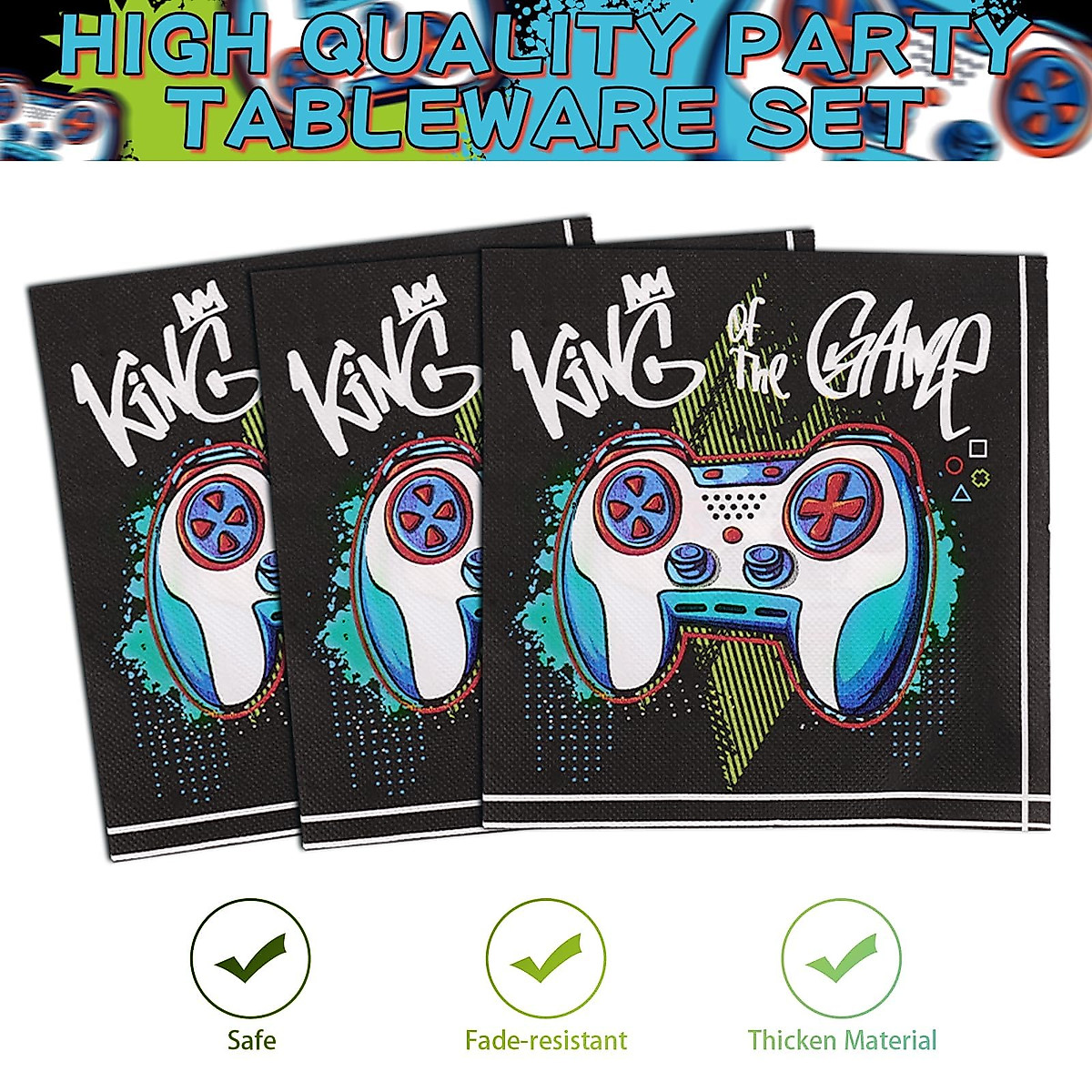 96 Pcs Video Game Party Supplies Paper Plates Napkins Gaming Party Birthday Decorations Favors for Kids Gaming Serves 24