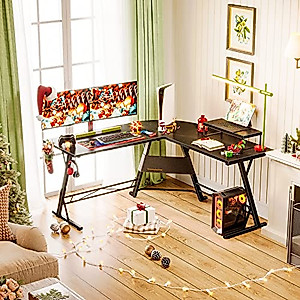 Casaottima Gaming Desk L Shaped Computer Desk, Corner Desk for Home Office with Monitor Stand 51", Black