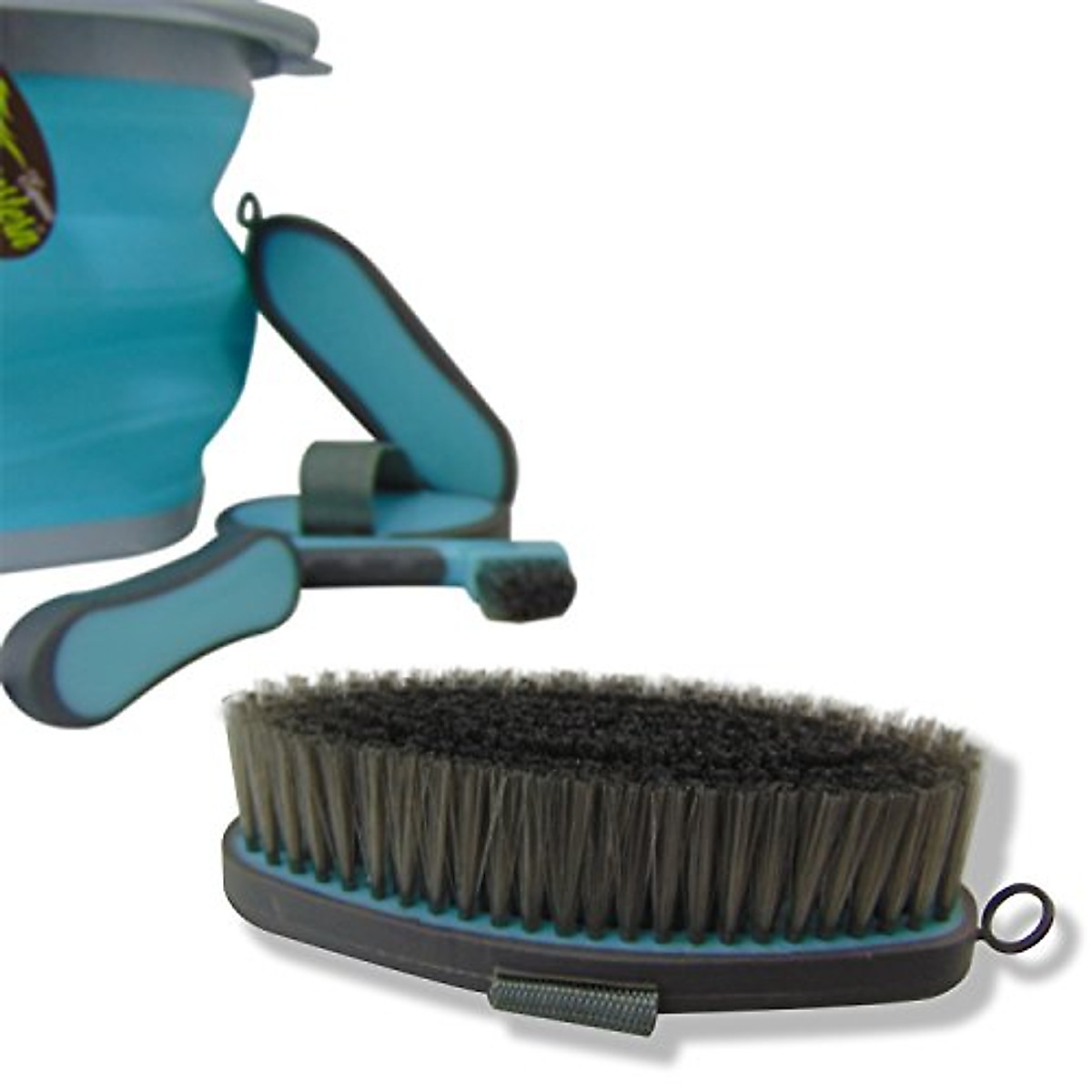 Collapsible Grooming Kit 10 Liter Bucket and 5 Grooming Tools by Southwestern Equine (Turquoise)