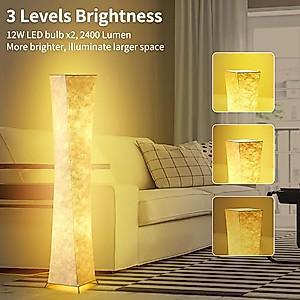 chiphy Floor Lamp, Dimmable 61" Tall Standing Lamp, 3 Levels Adjustable Brightness 12Wx2 LED Bulbs, Column Floor Light w/White Fabric Shade, Home Decor for Living Room, Bedroom, Kids Room