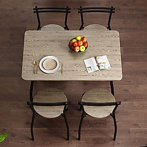 REHOOPEX Dining Table Set for 4, 5-Piece Kitchen Table and Chairs for 4, Metal Frame with Wood Top, Modern Small Dining Table Set Ideal for Dining Room, Small Space, Apartment (Black+Wood)