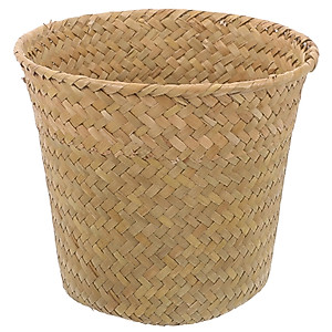 DEARMAMY Seagrass Waste Basket Woven Trash Can Small Round Natural Wastebasket Garbage Bin Recycling Bin Plant Pot Holder for Farmhouse Home Kitchen Bathroom