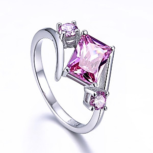 Merthus 5x7mm Radiant Cut Simulated Pink Topaz 925 Sterling Silver Bypass Geometric Ring for Women Size 9