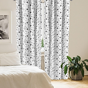 Lunarable Grey Curtains, Pattern with Random Footprints Paw Traces Pet Legs Friendly Cats and Dogs, Window Treatments 2 Panel Set for Living Room Bedroom, Pair of - 28" x 63", Charcoal Grey