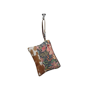Myra Bag Western Upcycled Pouch Bag for Women - Canvas Hair On Leather Wristlet Handbag Starlit
