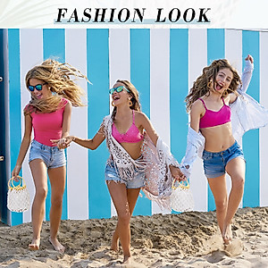 Sweetude Mini Clutch Tote Handbag 2 Pairs Rattan Earrings for Women Girls Bucket Drawstring Handbag Bohemian Woven Clutch (White)