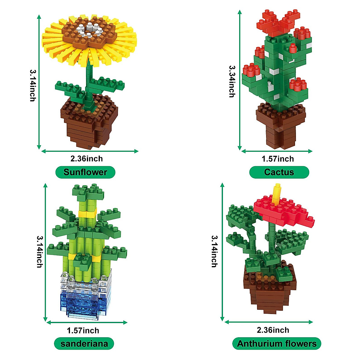 Kimiangel 6PCS Party Favors for Kids 8-12, Mini Building Blocks for Kid DIY Toy Sets Prizes Birthday Gifts Goodie Bag Fillers, Plants and Flowers, Bonsai Tree (Plant Mini Block)