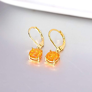 CiNily Gold Plated Dangle Earrings for Women Ladies Leverback Yellow Opal Drop Earrings