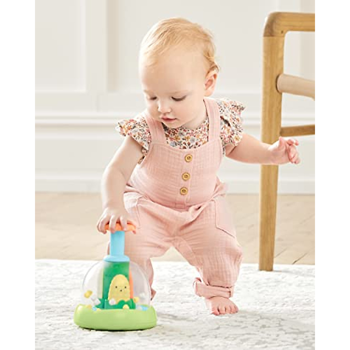 Skip Hop Press & Spin Baby Toy, Farmstand What's Poppin Corn Spinner