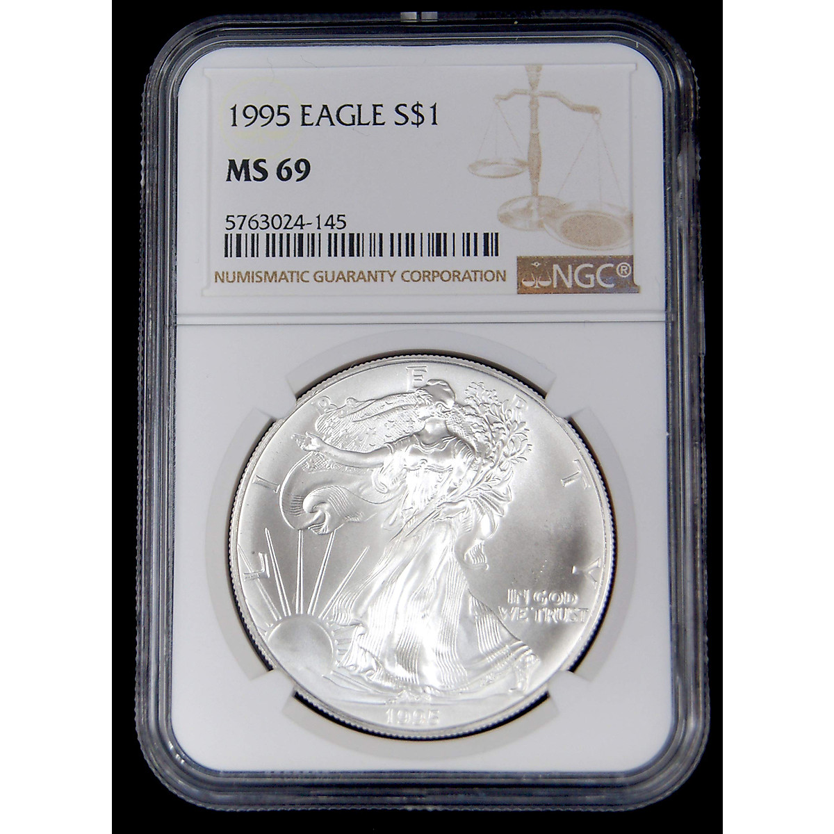 1995 American Silver Eagle 1 Troy Ounce .999 Fine Silver Dollar $1 MS-69 NGC