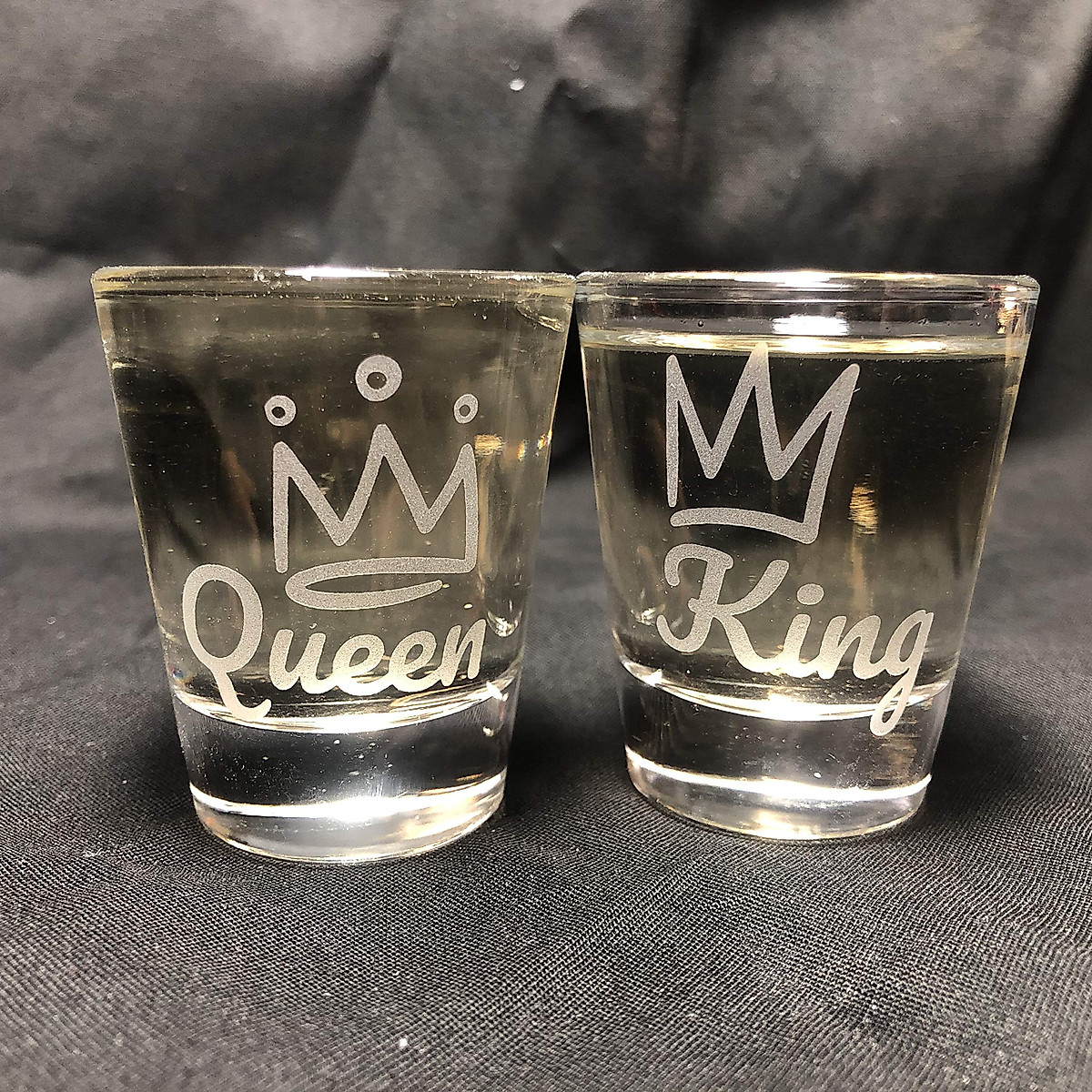 Alankathy Mugs King Queen His Hers Wifey Hubby husband Wife shot glass 1.5 oz set of 2 for anniversary wedding celebration