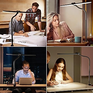 Jeagop LED Desk Lamp for Home Office, 24W Double Head Architect Desk Lamp with Clamp, Remote Control, Adjustable Gooseneck, Stepless Dimming and Tempering Desk Light for Reading Study Drafting