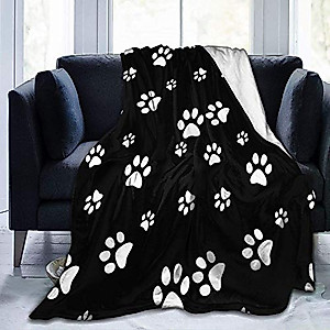 Ahuahua White Black Paw Print Micro Fleece Throw Blanket Ultra-Soft Throws for Bedding Couch Sofa 50" X40