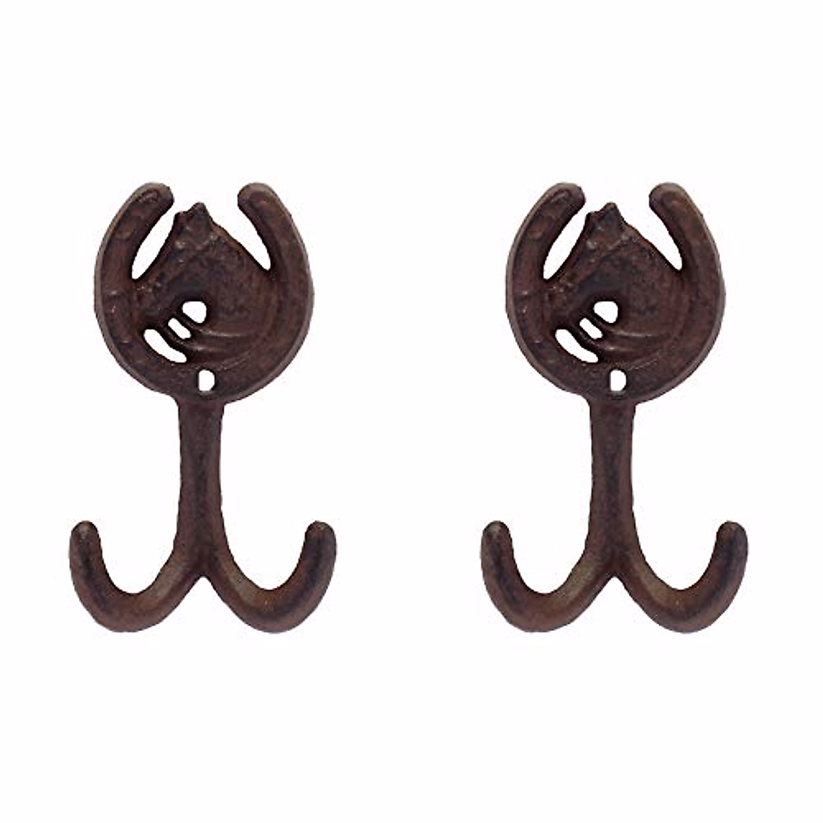 Rustic Heavy Duty Cast Iron Horse Shoe Wall Hooks, Set of 2, 5 Inch