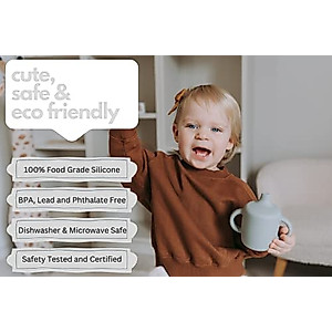 KIDSco. Silicone Sippy Cup and Training Cup for Baby 6 months+ Soft Spout and Handles Unbreakable Easy Grip for Babies 6-12 months and Toddlers 1-3 years 5oz/150ml (Sandy Shore and Green)