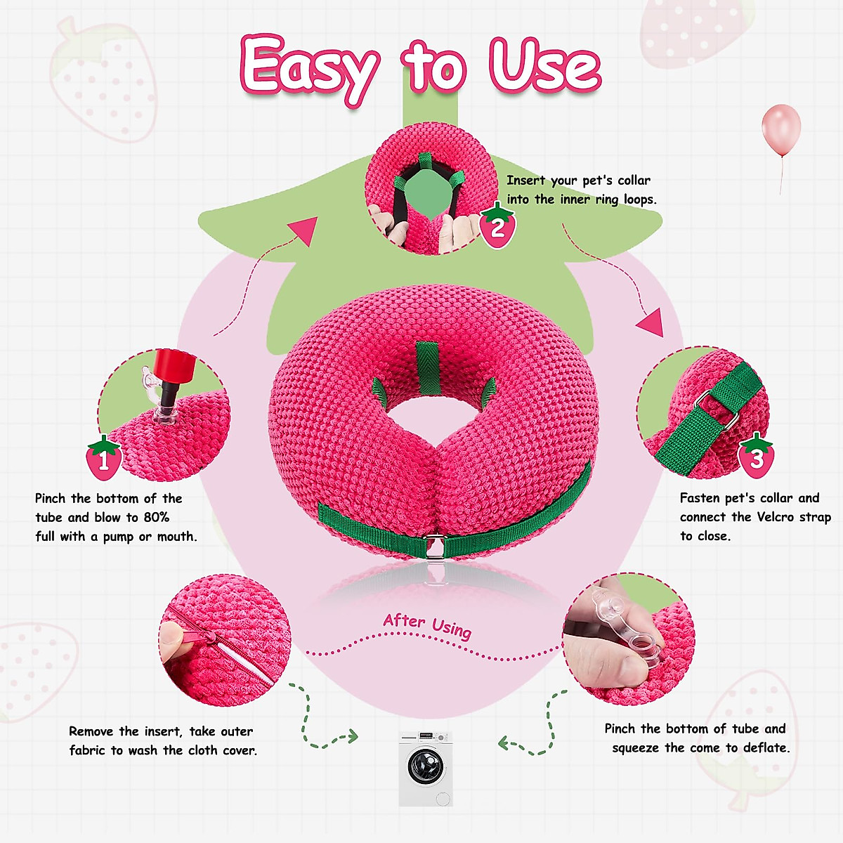 ipetstation Dog Cone Collar After Surgery,3D Massage Fabric Comfy Pillow,Dog Cone Alternative,Inflatable Dog Collars E Collar Elizabethan Collar for Dogs After Surgery (Pink, S(Neck:9”-12”))