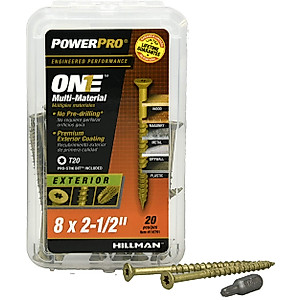Power Pro Premium One Multi-Material Flat Head Screws, Epoxy Coated Steel, Fasten in Wood, Metal, Concrete, Drywall and Plastic, Bronze, #8 x 2-½ inches, Box of 20 Screws