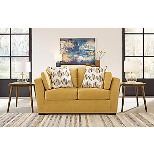 Signature Design by Ashley Keerwick Scandinavian Loveseat with 4 Toss Pillows, Yellow